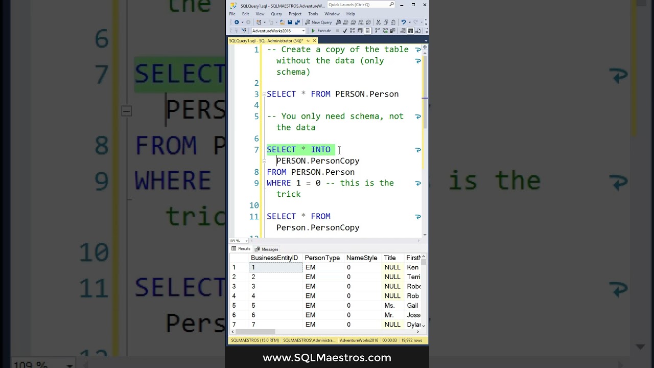 Create Schema Only Copy Of Table Sql Server Training Sql Server Video Courses Sql Server
