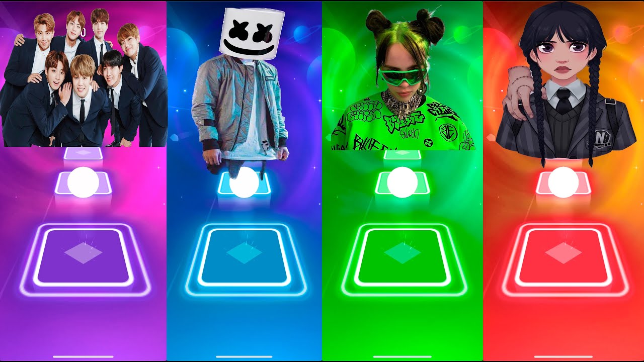 WEDNESDAY vs BTS ARMY vs ALAN WALKER vs BILLIE EILISH || Tiles Hop EDM Rush