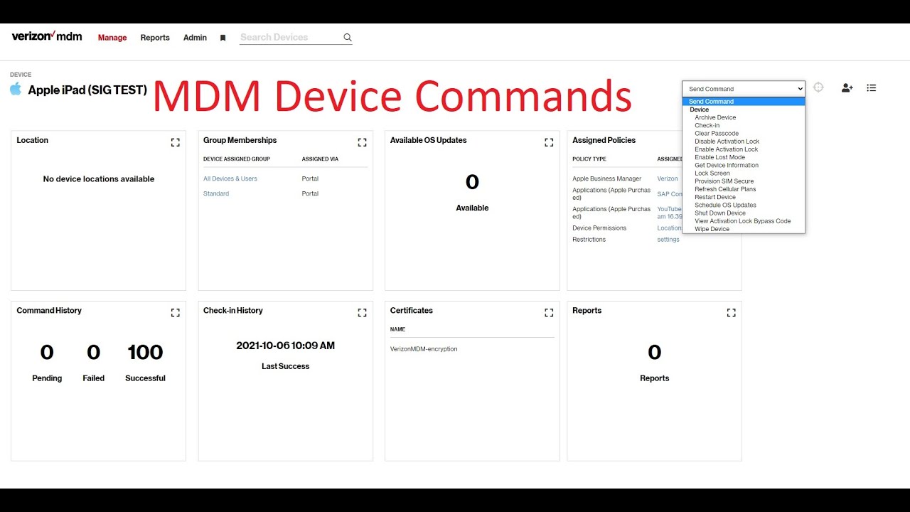 Verizon MDM Device Commands