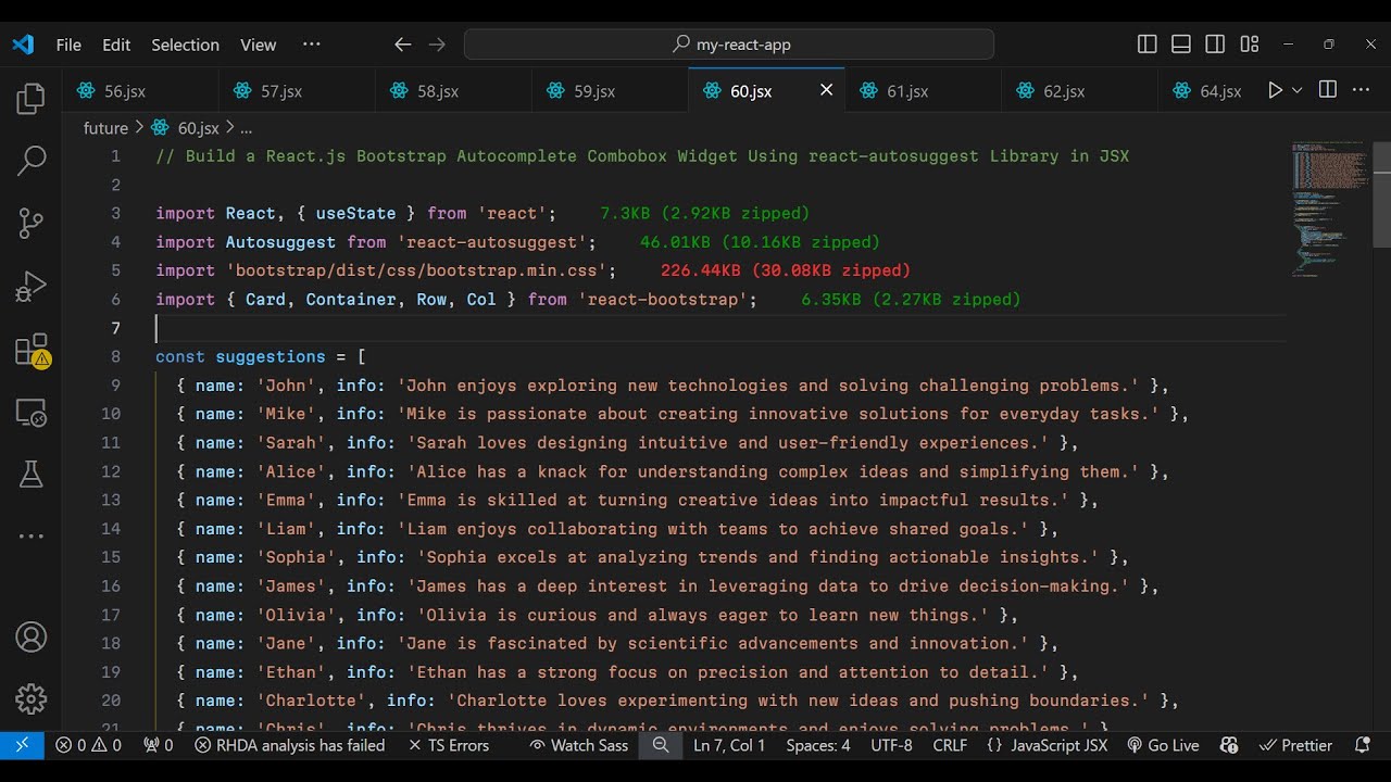 Build a React.js Bootstrap Autocomplete Combobox Widget Using react-autosuggest Library in JSX