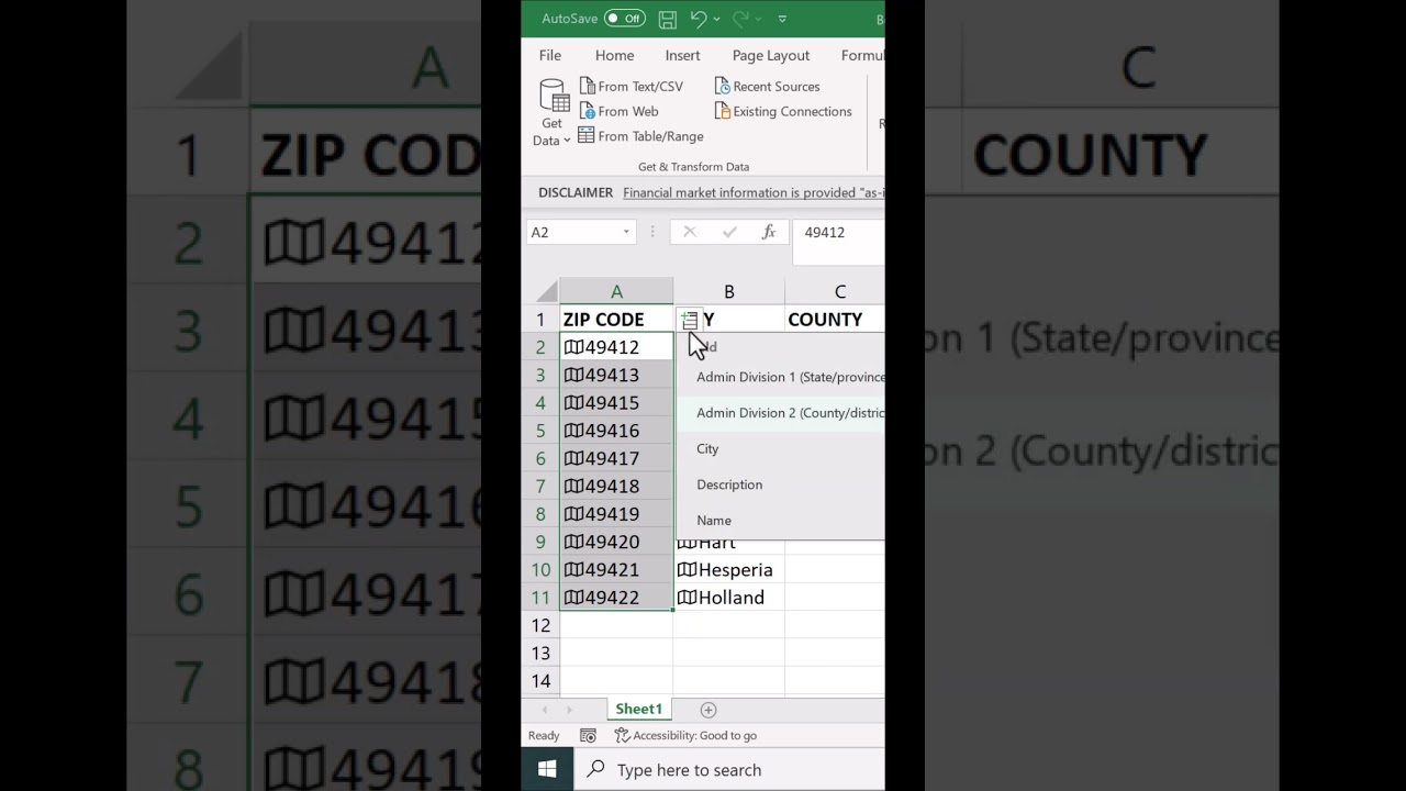 Geography Data from Zip Codes in Excel!☝️