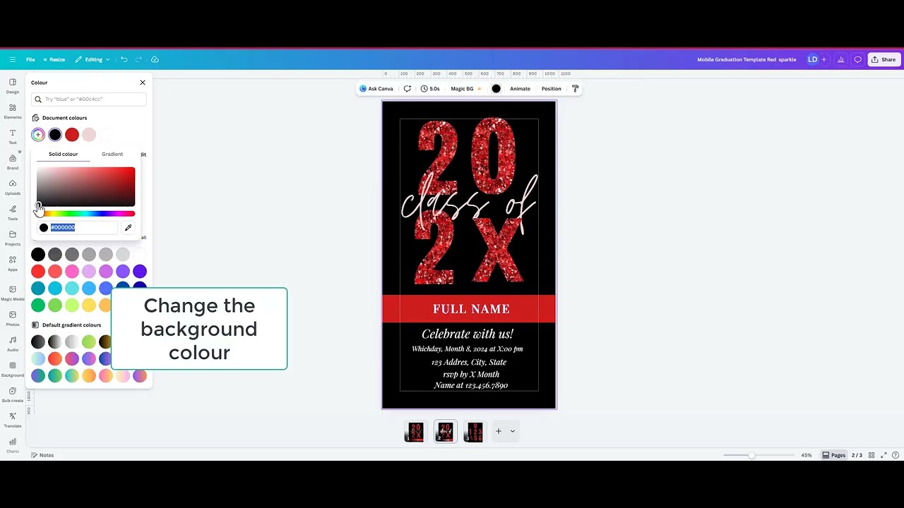 Graduation Mobile invitation template red sparkle