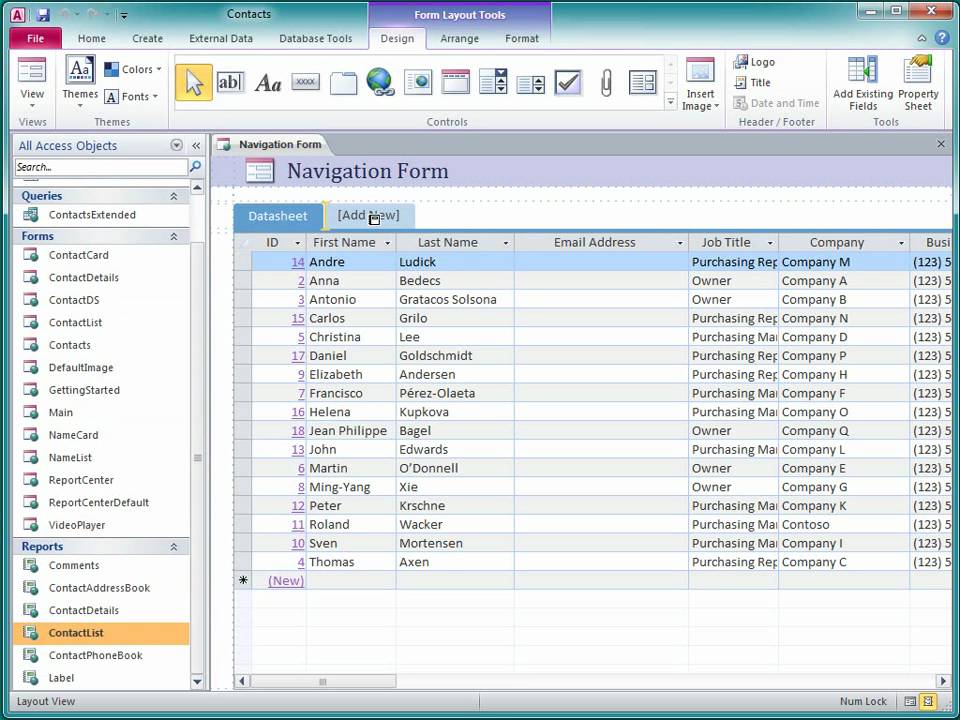 Access 2010: Create a navigation form
