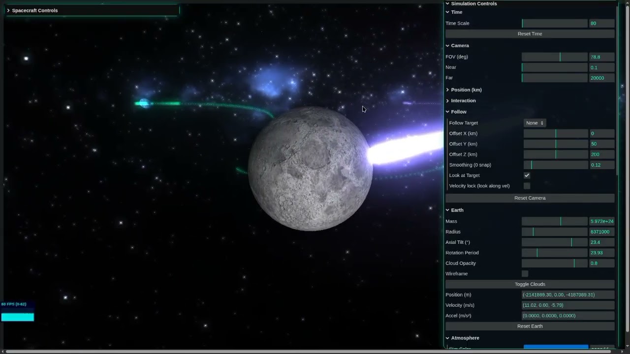Spacecraft simulation project using ThreeJS