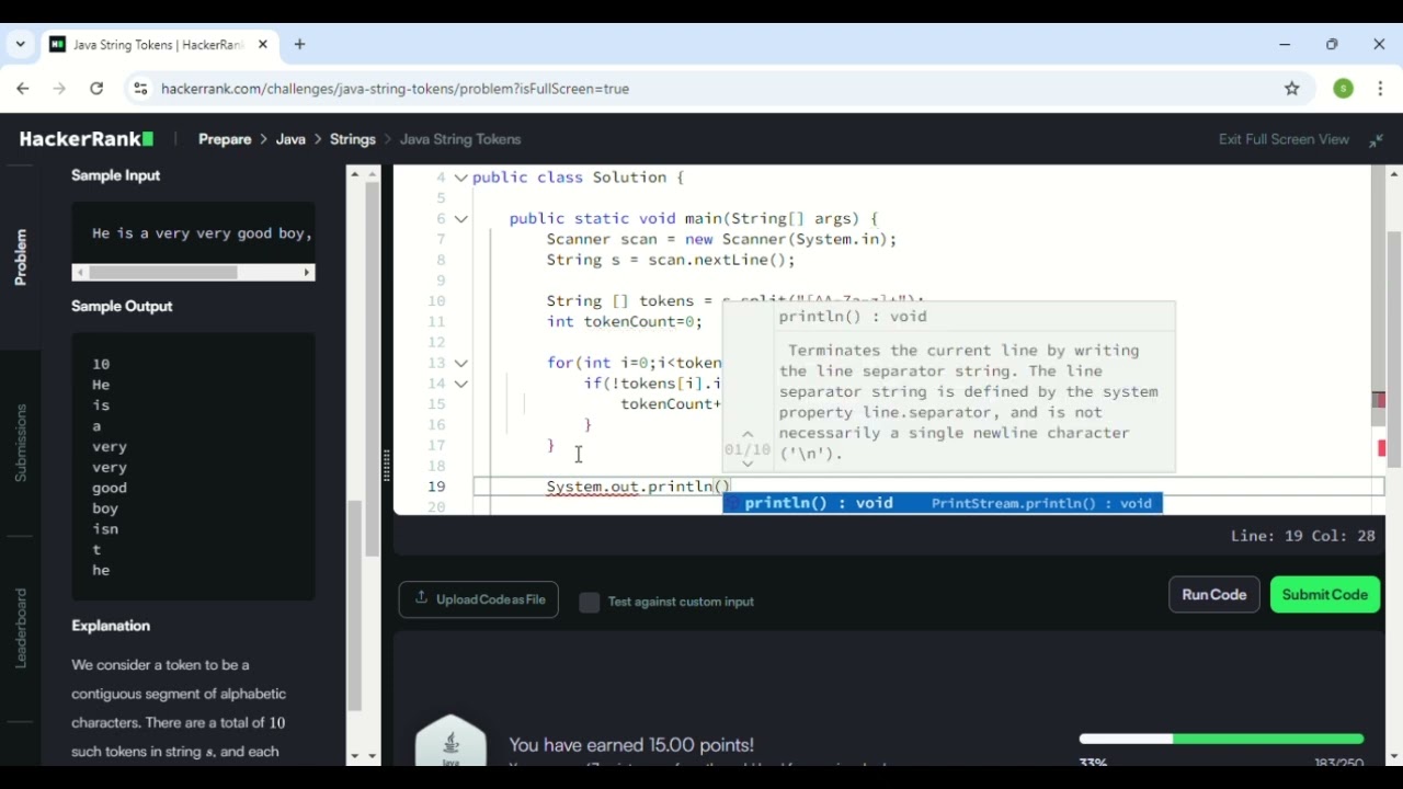 HackerRank Java String Tokens Code Solution | Java code solutions