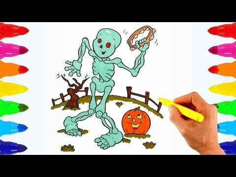 Halloween skeleton and pumpkin coloring pages Learn Colors for Kids Children Toddlers