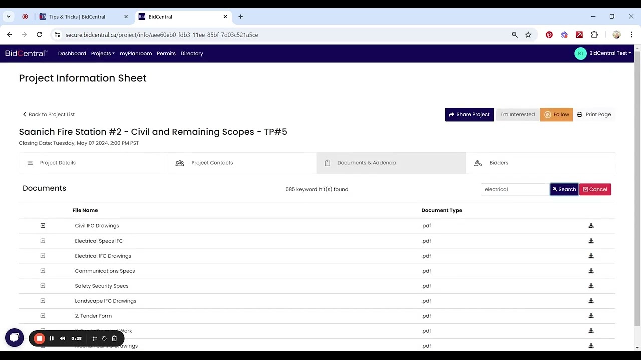 Search keywords inside Documents tab