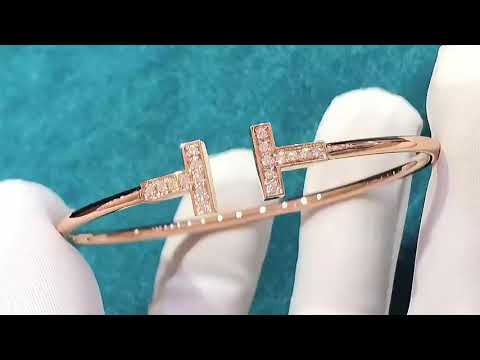 TIFFANY T WIRE BRACELET IN ROSE GOLD WITH DIAMONDS
