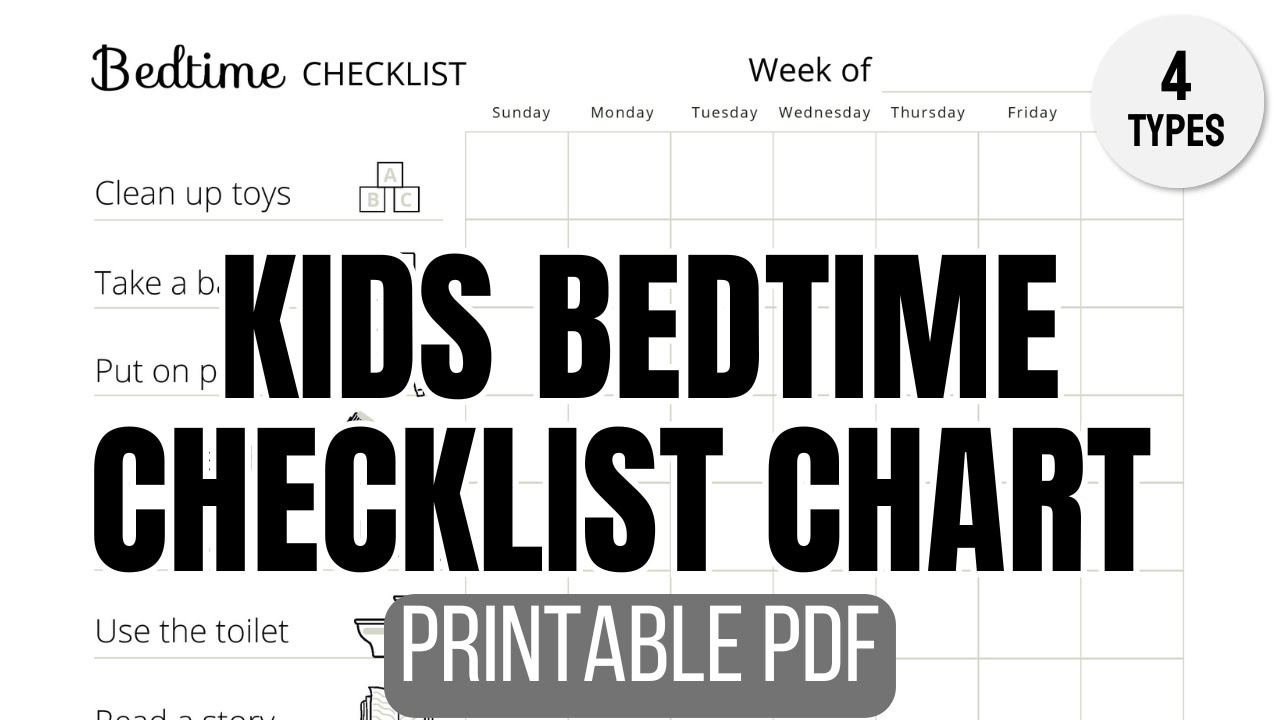 Kids Bedtime Checklist Chart Printable (PDF)