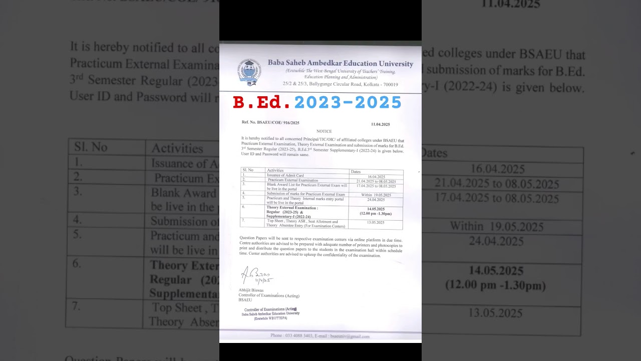 B.Ed. 2023-25 3rd Sem | BSAEU | External Examination #bsaeu #education #westbengal #exam #notice