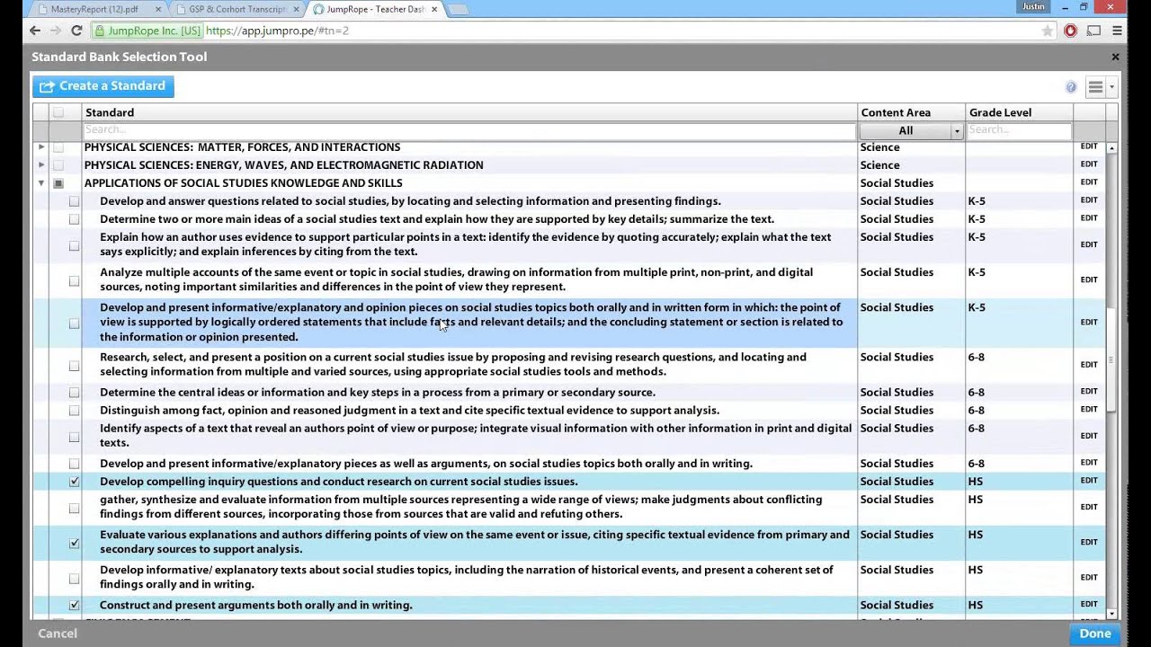 JumpRope Standards Based Gradebook Demo - District Edition
