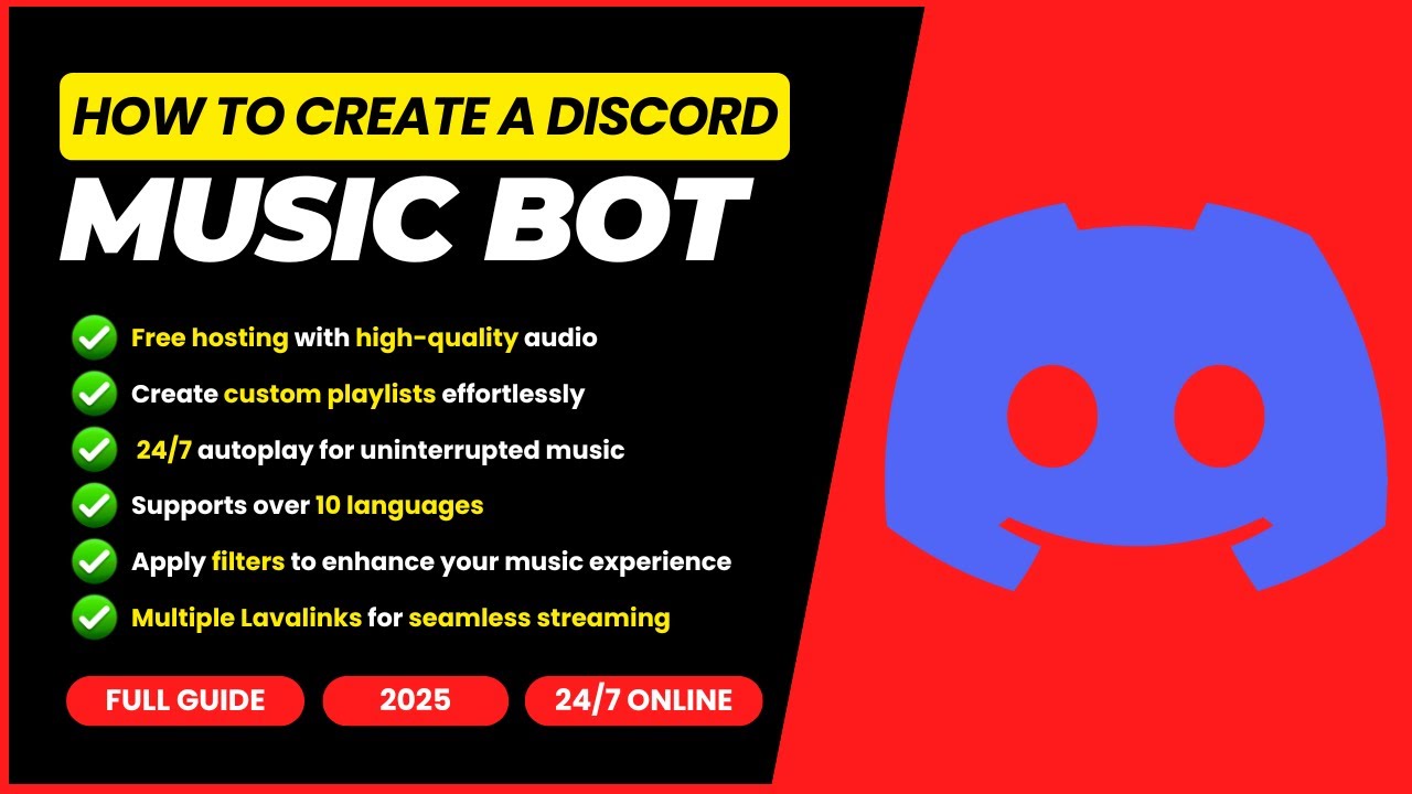 How to create discord music bot | 2025 | discord js | Free hosting | Full guide video