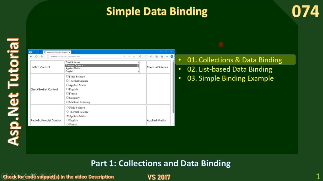 Simple Data Bind | Part 1 - Collections & Data Binding | Asp Net Tutorial #74