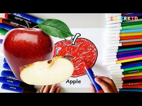 Apple coloring pages for preschoolers free - Learning colors for kids and children