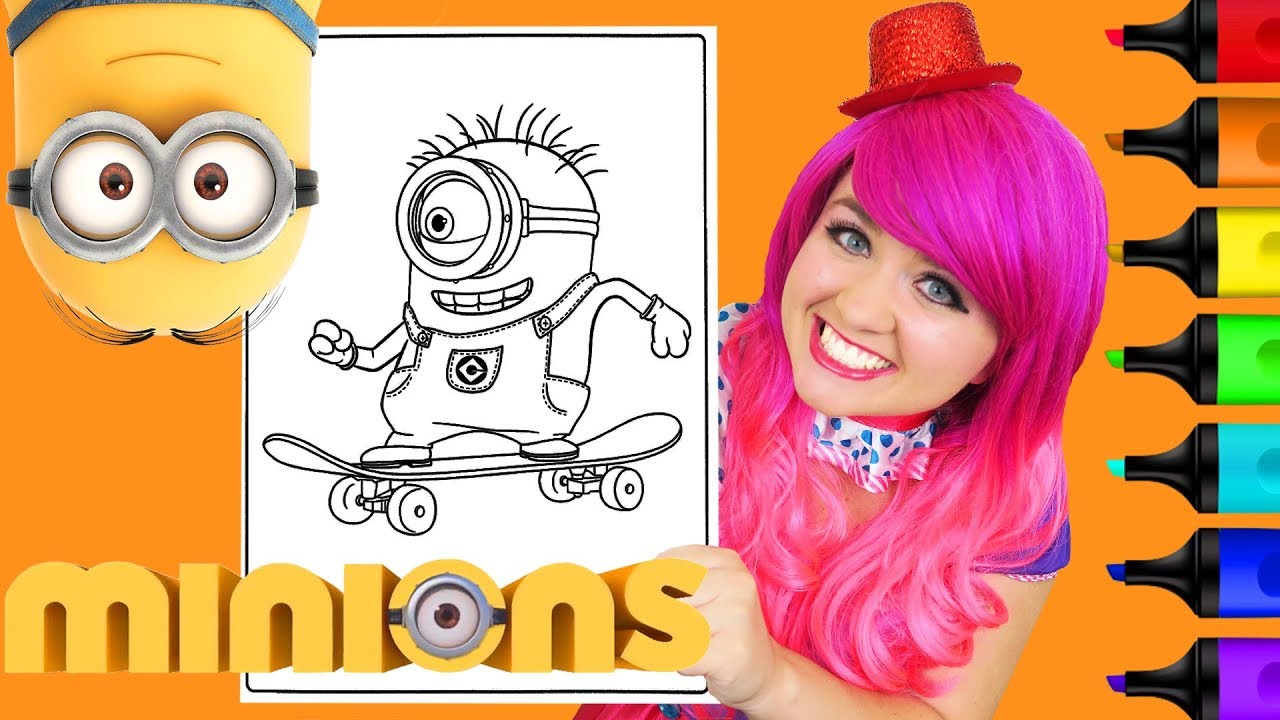 Coloring Minions Skateboarding Coloring Page Prismacolor Colored Paint Markers | KiMMi THE CLOWN