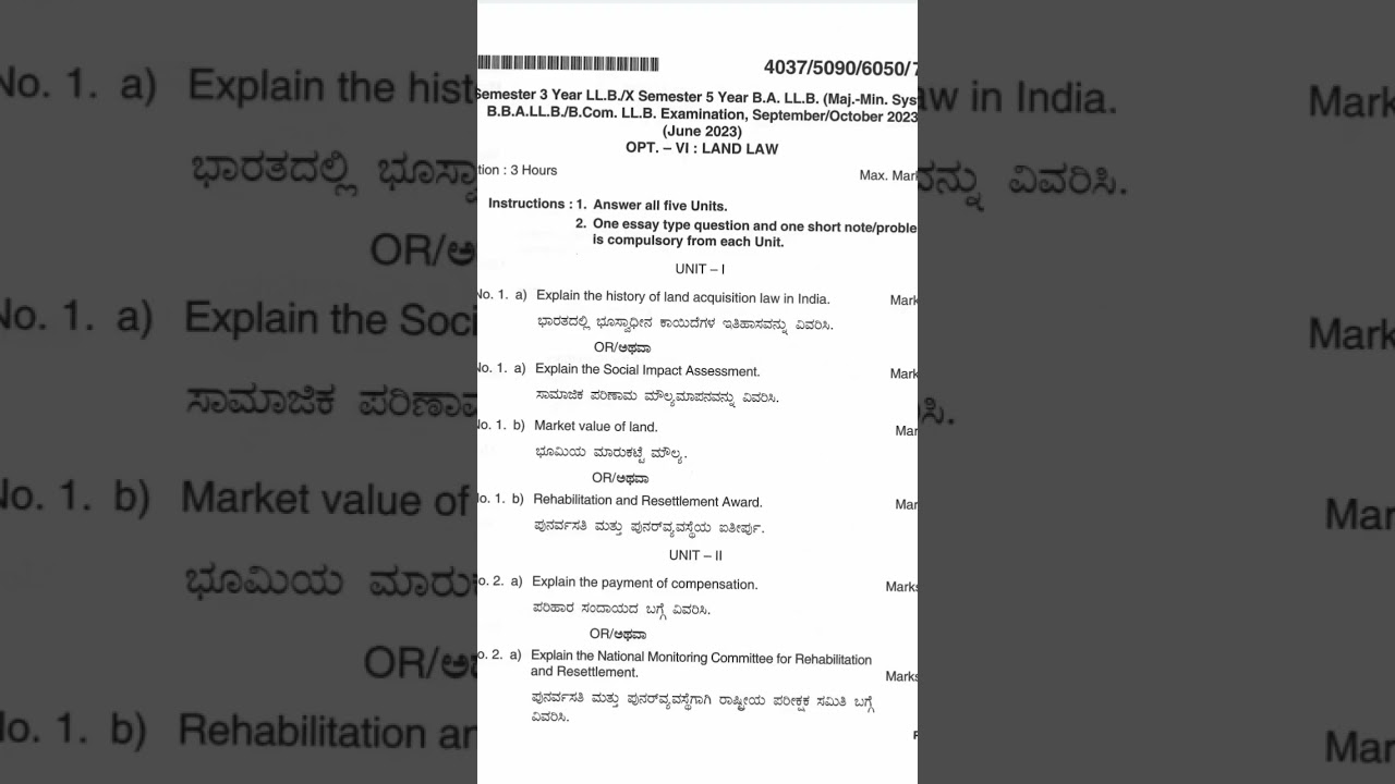 Land law 2023 June question paper #kslu #livelaw #madelaweasy @CredenceLawacademy
