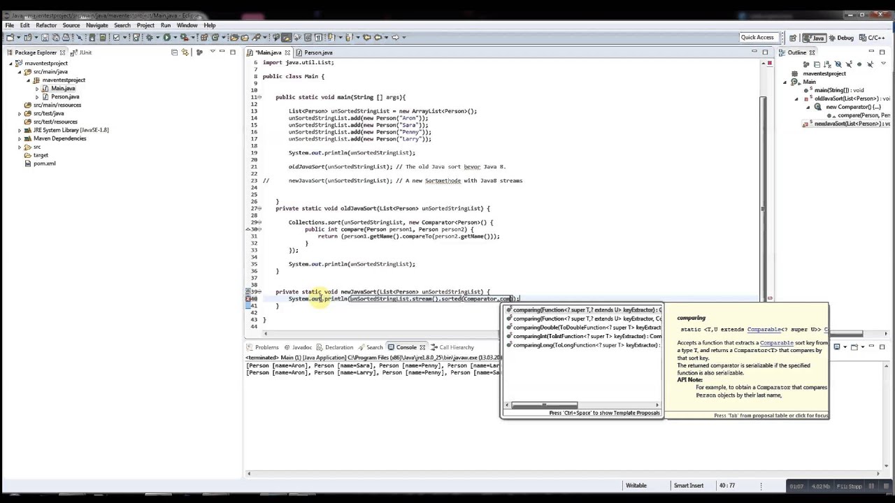 Java : How to sort a list in one line Java8 with streams