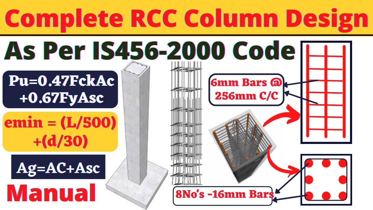 Complete manual calculation of RCC column design by using IS 456 2000 code | structural design |