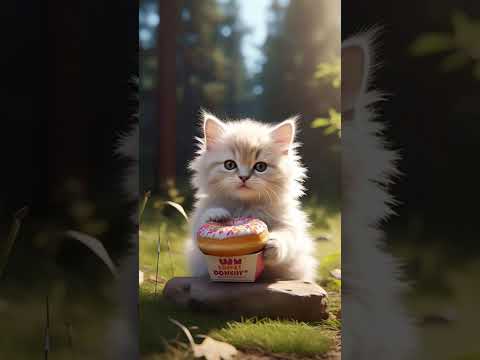 Fluffy White Kitten Tries Dunkin’ Donut for the First Time 🍩🐱 (Cuteness Overload!)