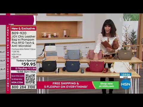 JOY Chic Leather Bag with Pompom Plus RFID Tech AntiMi...