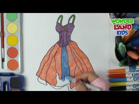 Drawing and Painting Pretty Dresses Learning Colors Coloring Pages for Preschool Kids