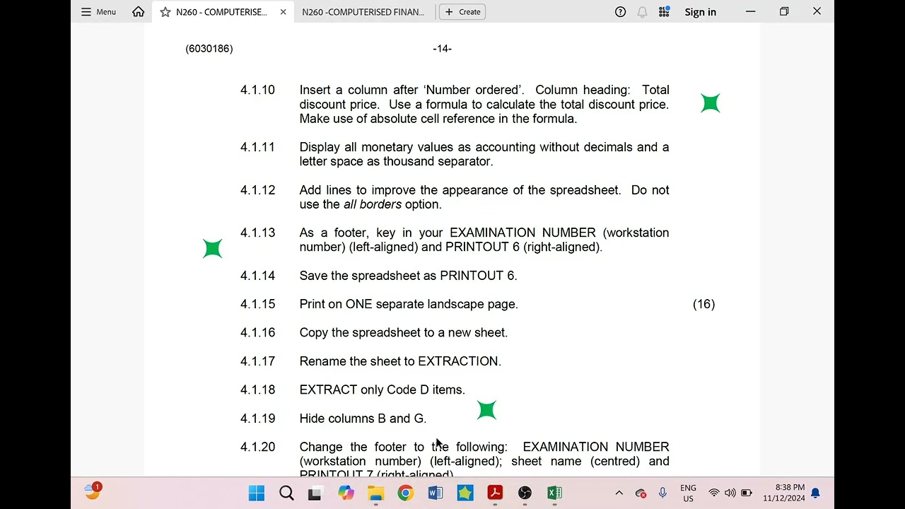 CFS N6: Question 4 Advanced spreadsheet