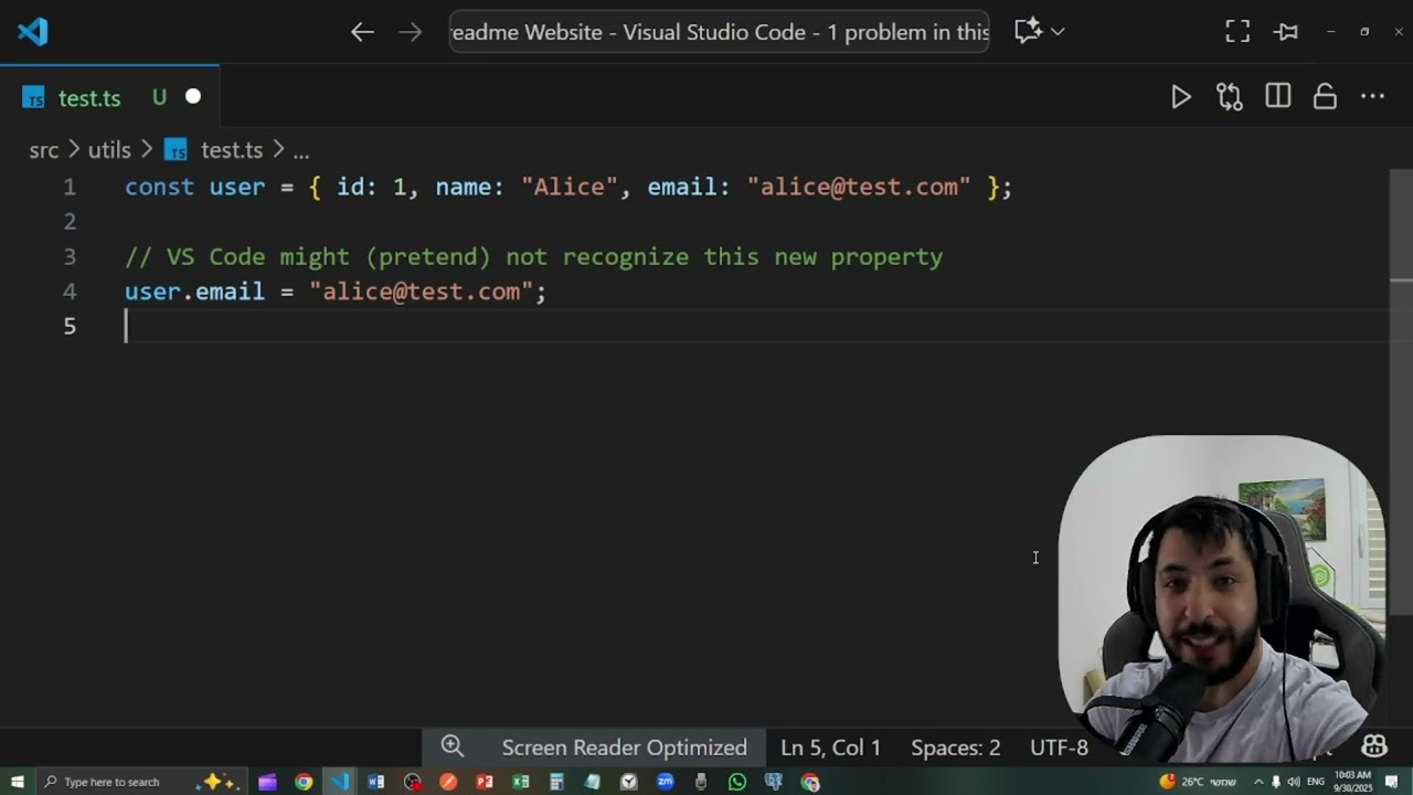 ביצוע Restart ל-TypeScript Server ב-VS Code