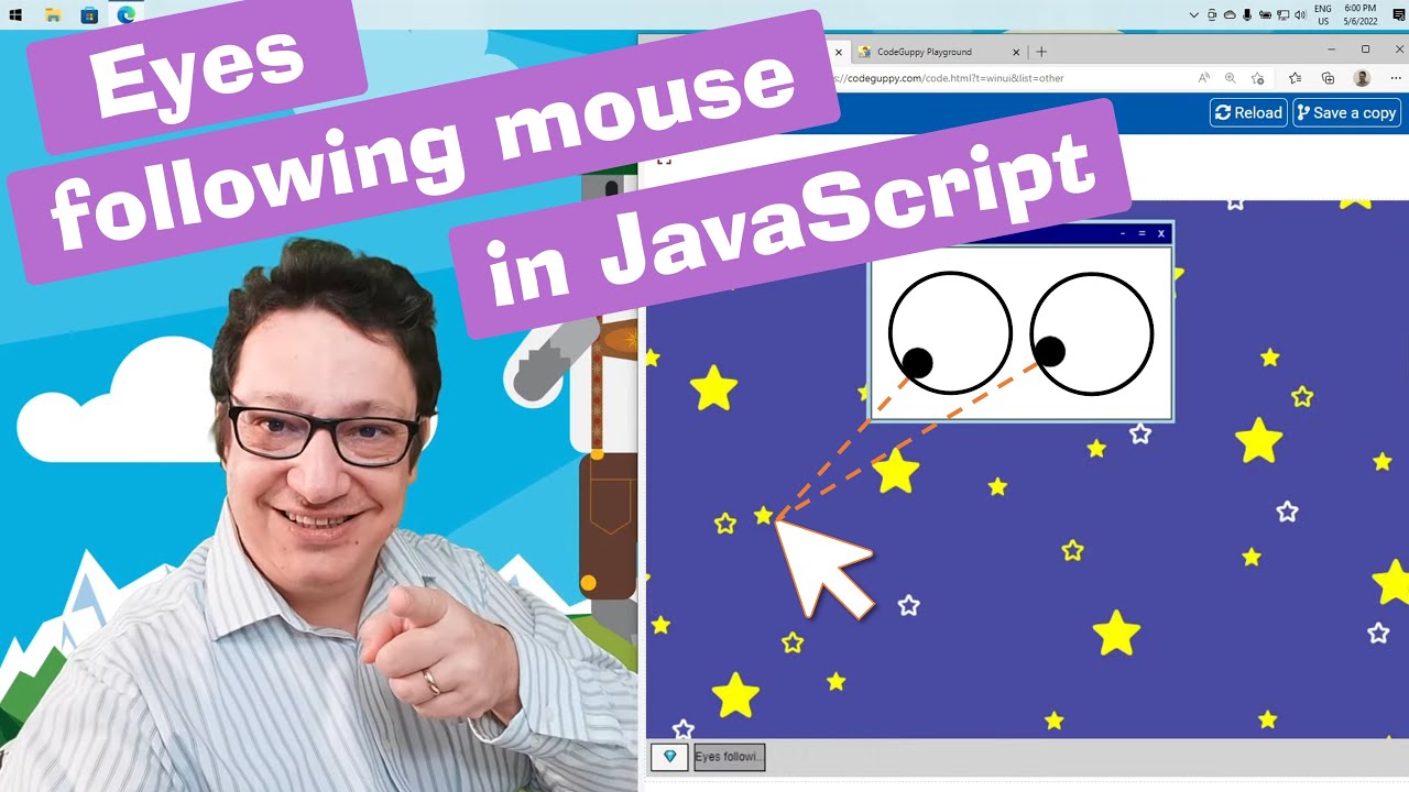 Eyes following mouse in JavaScript | p5.js in codeguppy