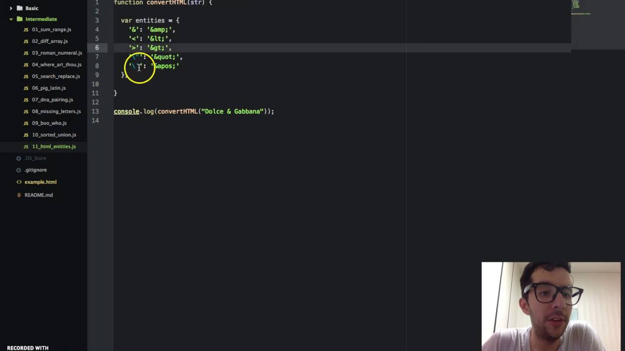 Convert HTML Entities -- JavaScript -- Free Code Camp