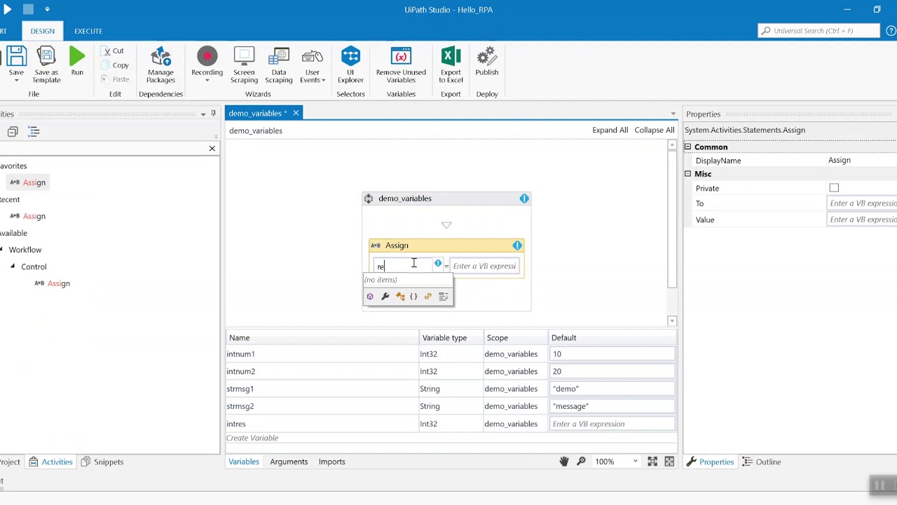 UiPath Beginner Tutorial - Variables - Integer and String