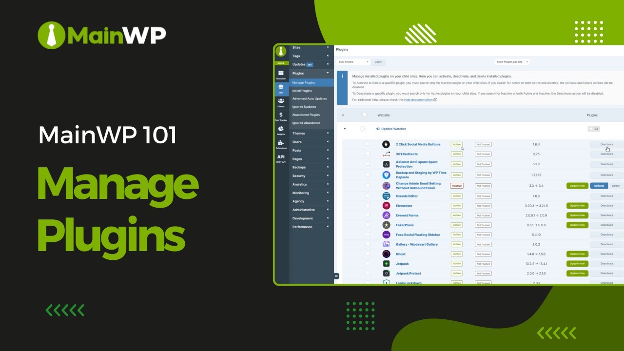 Manage Plugins - MainWP 101