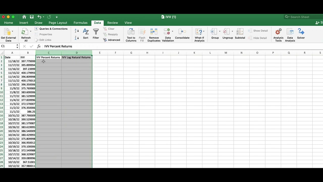 Calculating Daily Returns in Excel