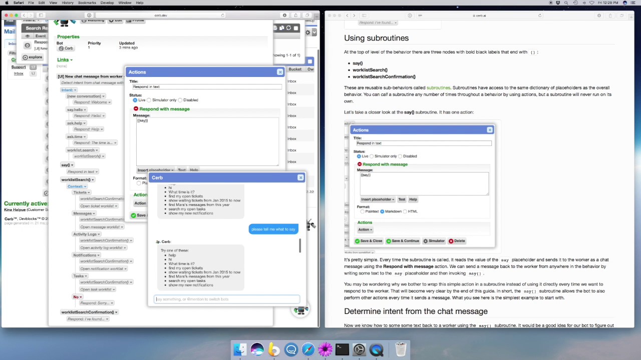 Build a conversational bot behavior with speech in Cerb 7.3