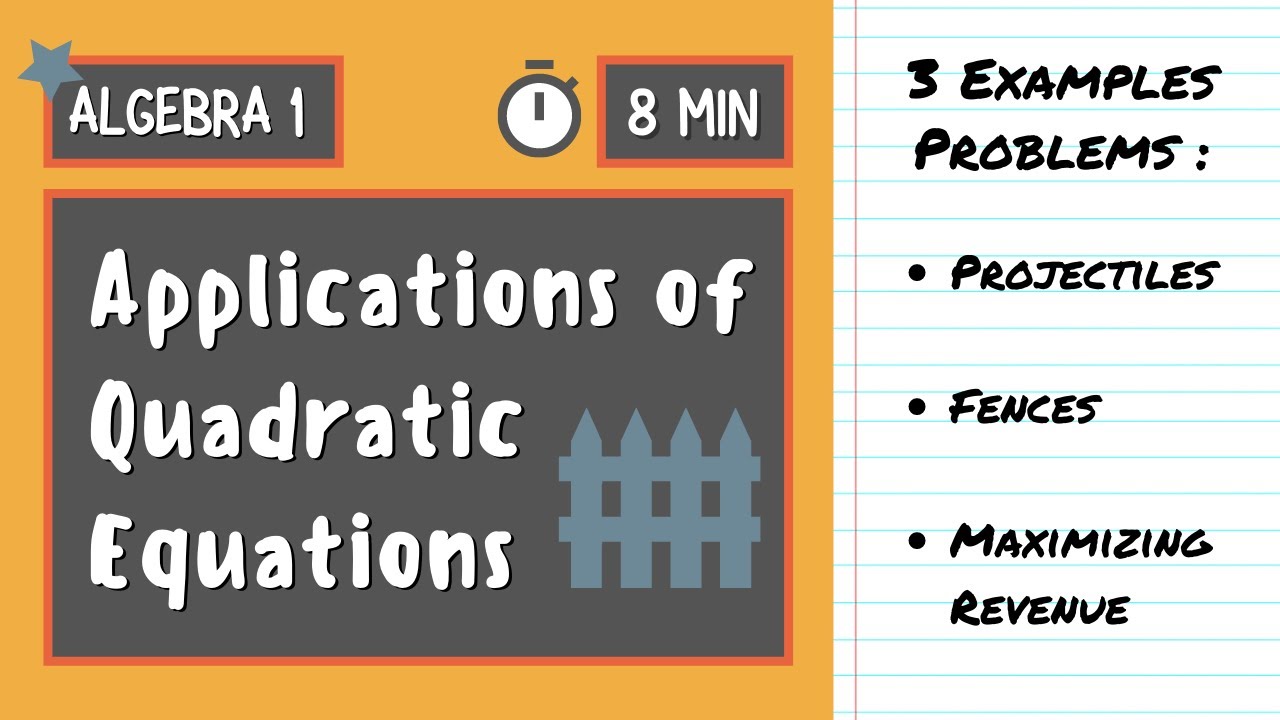 APPLICATIONS FOR QUADRATIC EQUATIONS | Most Common Word Problems | Algebra 1