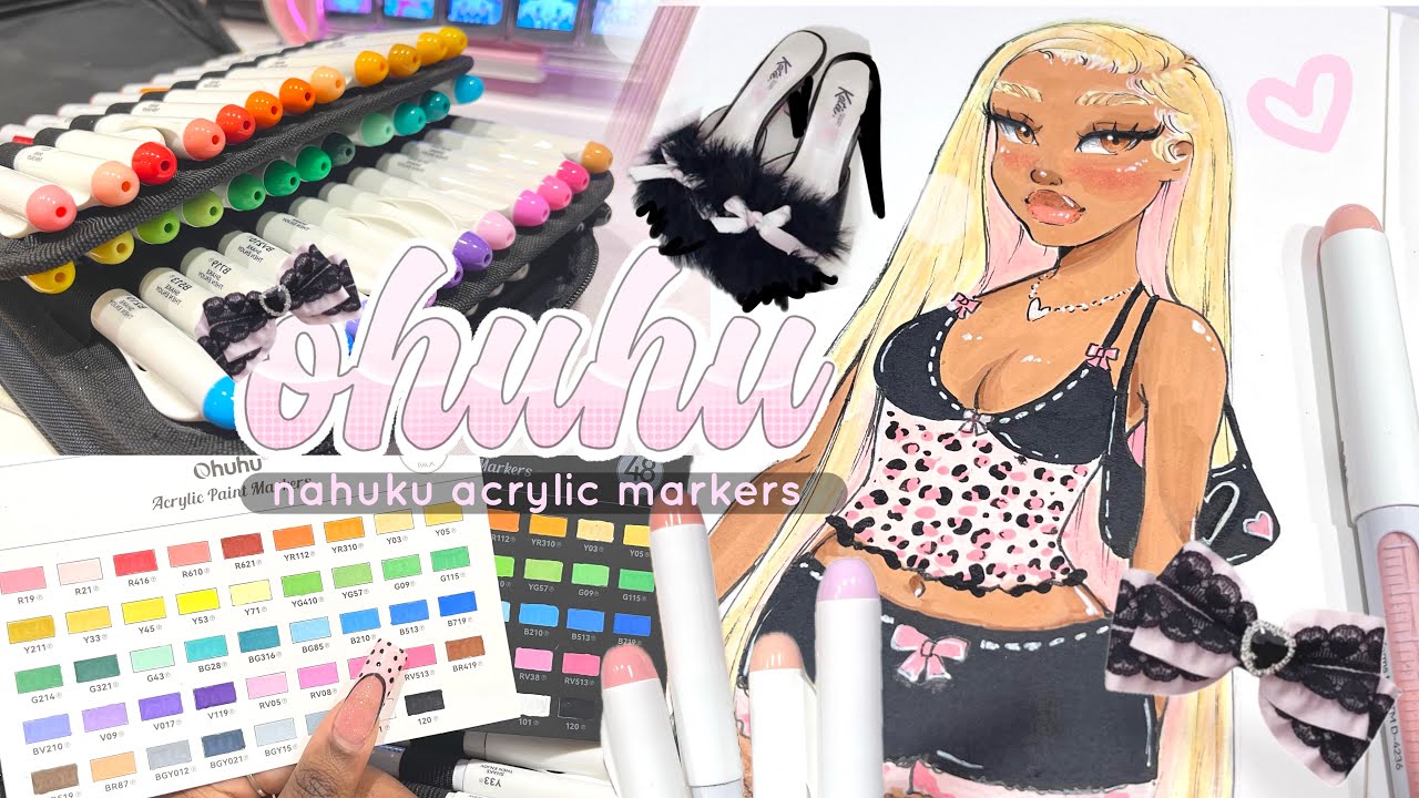 𝜗ৎ ᥫ᭡ how i use ohuhu's acrylic markers | acrylic marker unboxing, swatching, tutorial + cosy demo 🎧