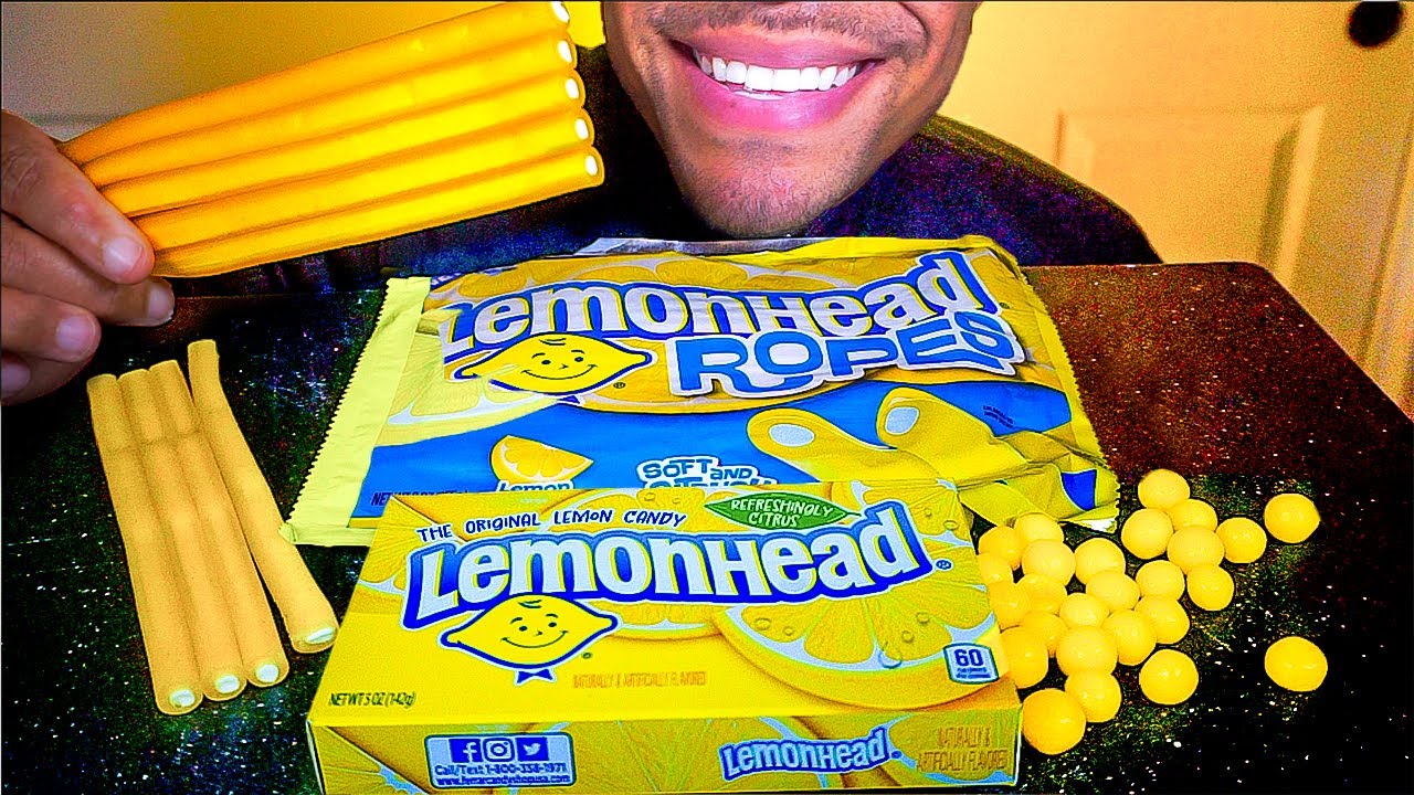 ASMR LEMONHEAD ROPES ORIGINAL LEMON CANDY EATING CRUNCHY SOFT SOUNDS SHOW NO TALKING
