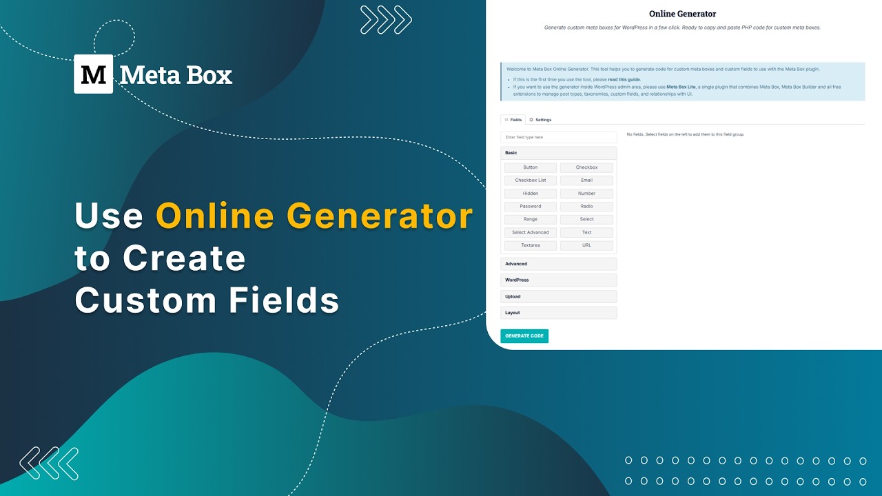 How to use Online Generator to create Custom Fields | Meta Box Tutorials
