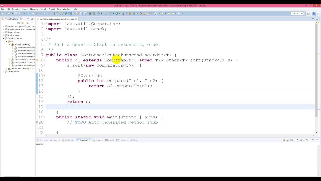 Sort a generic Stack in descending order - Java