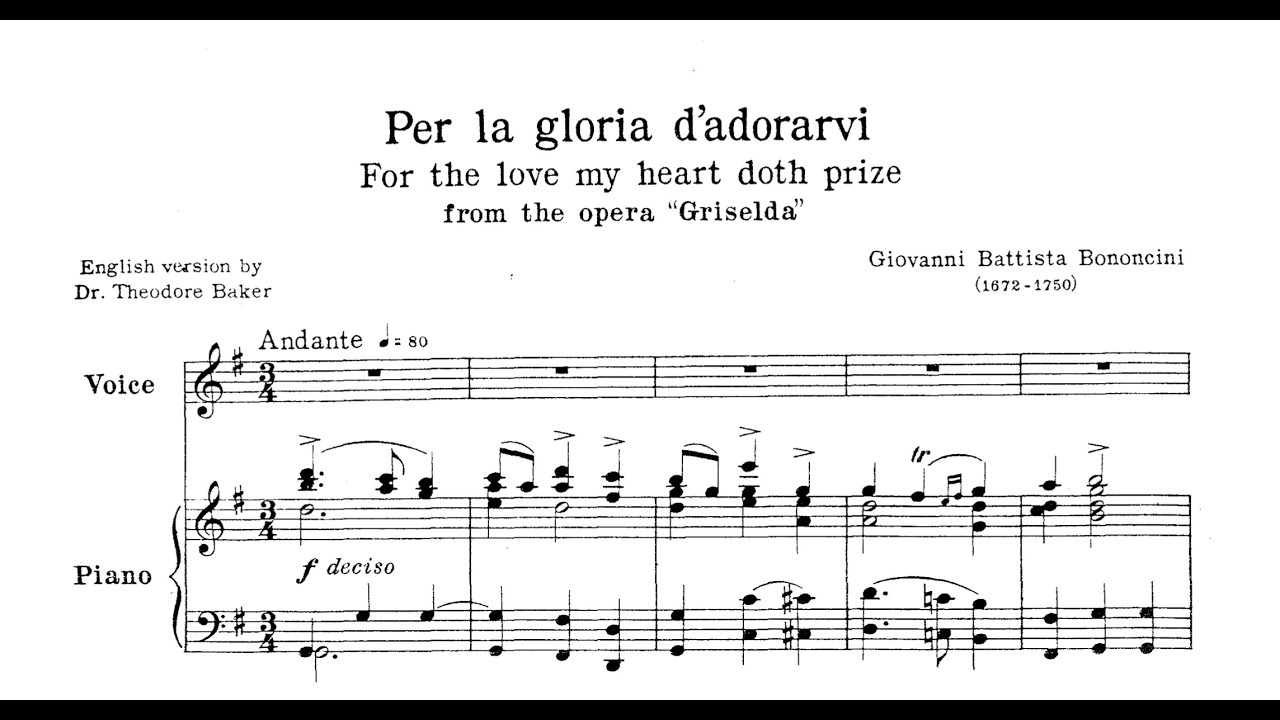 Per la gloria d'adorarvi (G. Bononcini) - G Major Piano Accompaniment - Karaoke