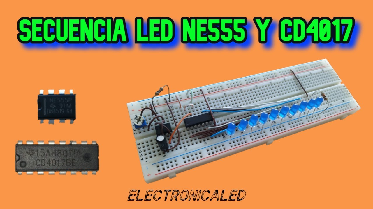 LED sequence with NE555 and CD4017. Step-by-step assembly.