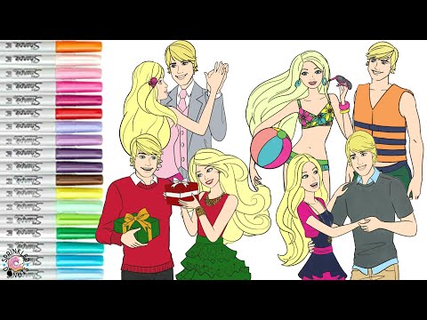 Barbie and Ken Coloring Book Compilation Barbie and Boyfriend Ken Beach Day Dancing Glam Party
