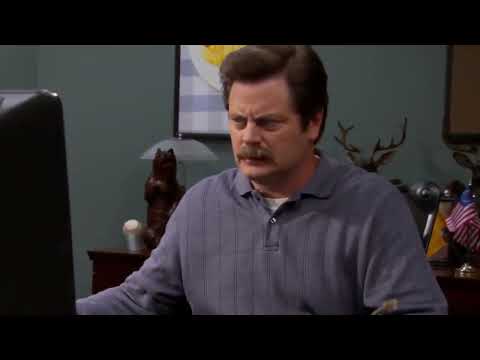 Ron Swanson throw computer in trash | meme template