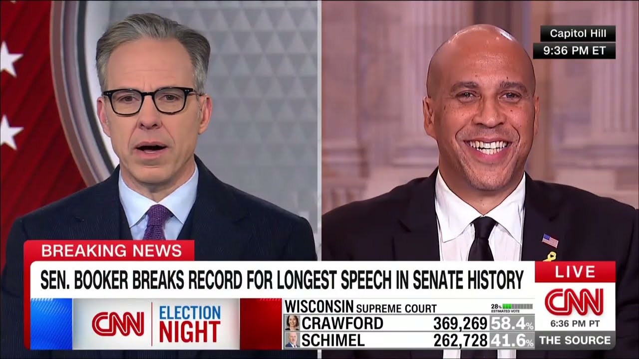 Following Record Senate Speech Cory Booker joins Jake Tapper on CNN
