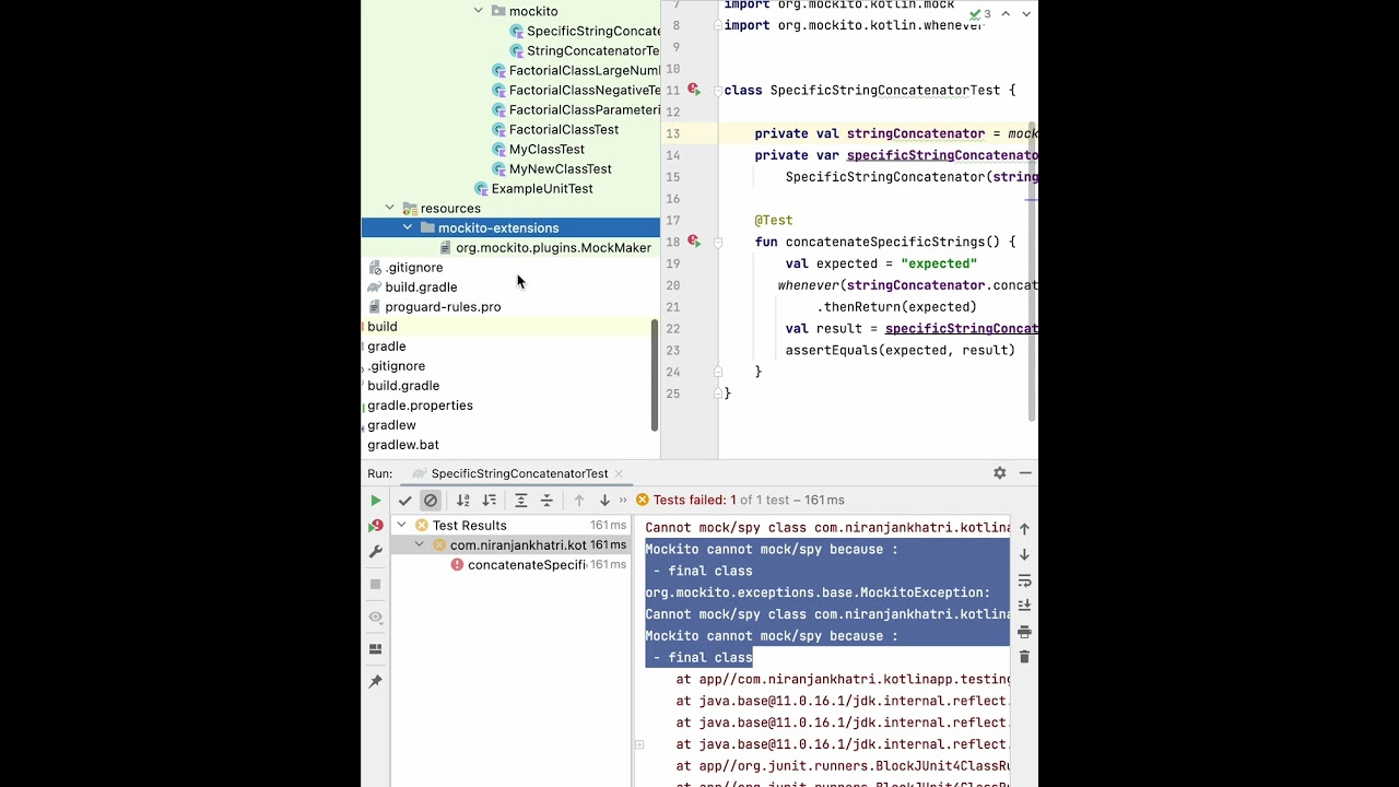 How to fix the situation when you have a final class error while mocking in mockito-kotlin