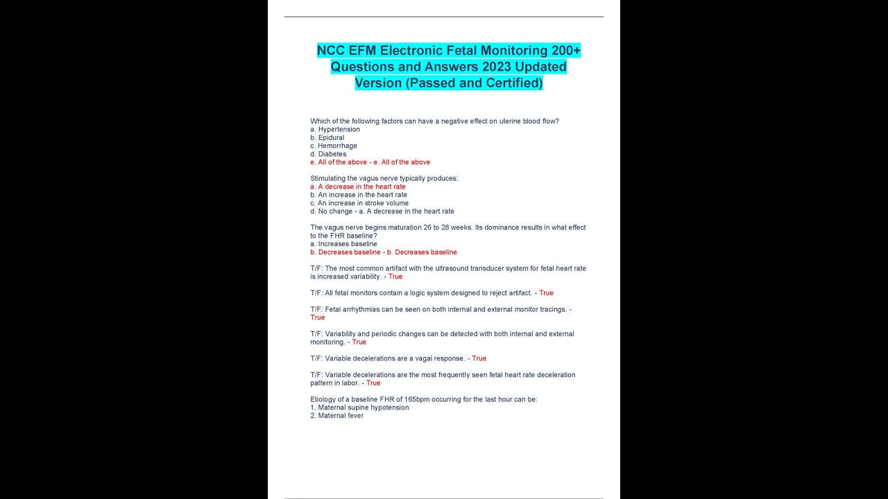 NCC EFM Electronic Fetal Monitoring 200+ Questions and Answers 2023 Updated Version Passed and Certi