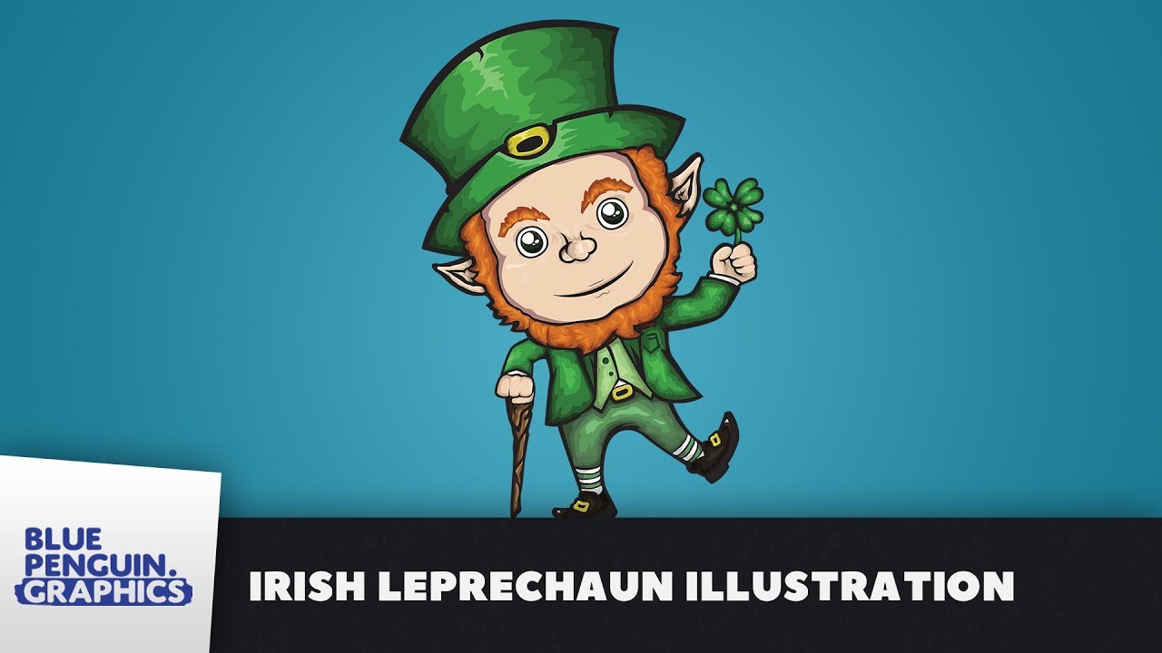 Drawing Leprechaun with a Clover Leaf Vector Cartoon | Behind The Illustrations