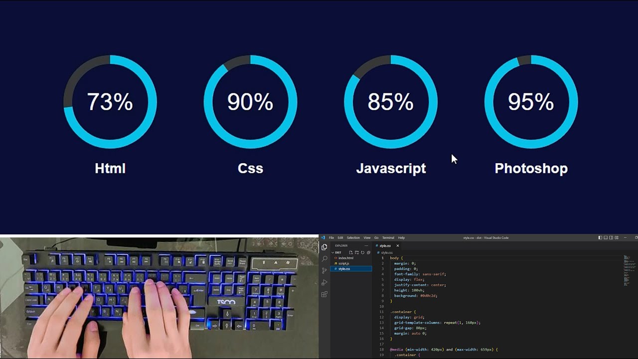 ASMR Programming - Animated Circular Progress Bar Easy Pie Chart | Html CSS JavaScript - No Talking
