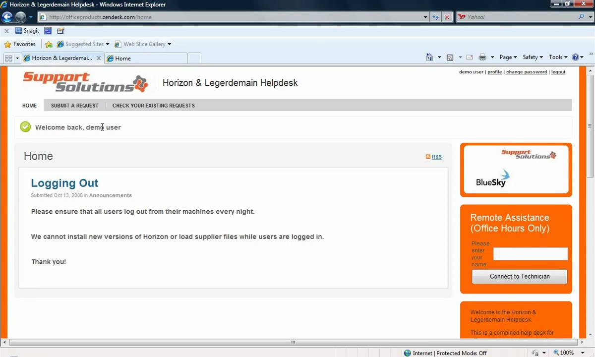 How to use the support solutions help desk