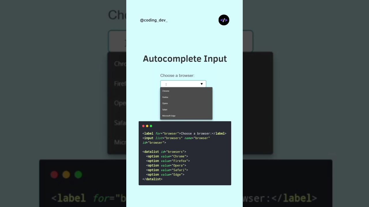 Autocomplete Input using Pure HTML 🔥