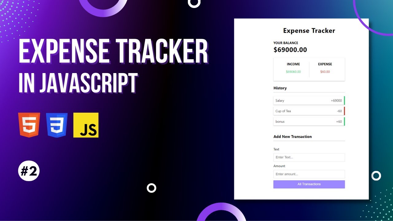 Expense Tracker in Javascript *Responsive* |Js tutorial| #2 | HTMl | CSS | JS